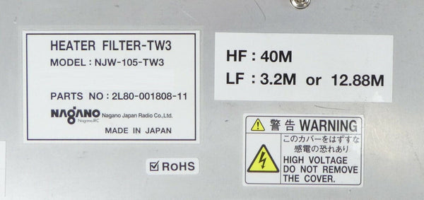 Nagano NJW-105-TW3 Filter TW3 TEL Tokyo Electron 2L80-001808-11 Trias – Semiconductor Spares Store