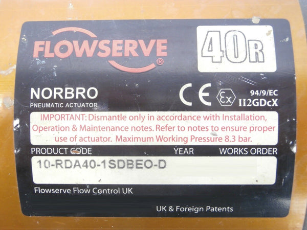 Flowserve 10-RDA40-1SDBEO-D Norbro Pneumatic Actuator Assembly 40R Wor ...