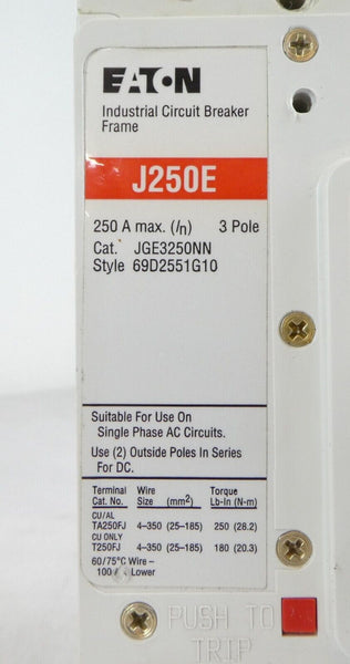 Eaton JGE3250NN Industrial Circuit Breaker J250E 69D2551G10 Lot of 2 W ...