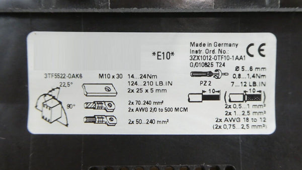 Siemens 3TF5522-0AK6 3-Pole Industrial Contactor 3TF55 Working Surplus ...