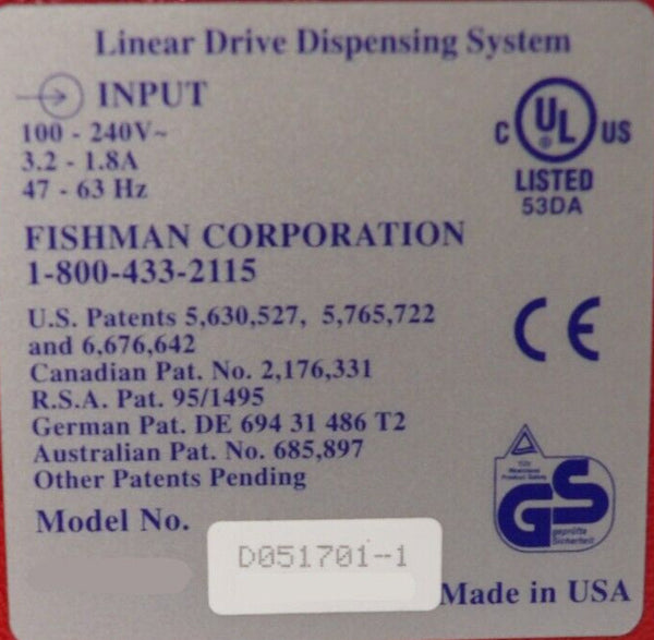 Fishman D051701-1 Linear Drive Dispensing System LDS9000 Working Surpl ...