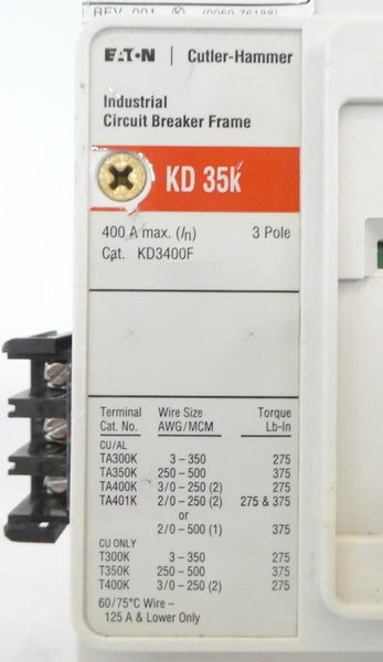 Eaton KD3400F 3 Pole Industrial Circuit Breaker Module KD 35k KT3400T ...