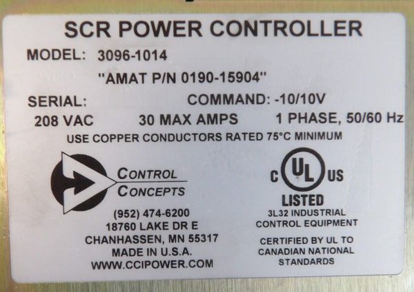Control Concepts 3096-1014 SCR Power Controller AMAT 0190-15904 Workin ...