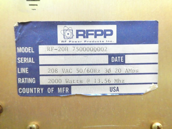 RF-20H RFPP RF Power Products 7500000002 RF Generator Module Working S ...