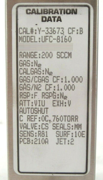 UNIT Instruments UFC-8160 Mass Flow Controller MFC 200 SCCM N2 Working ...