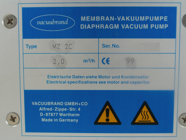 Vacuubrand MZ 2C Chemistry Diaphragm Vacuum Pump Tested Working ...