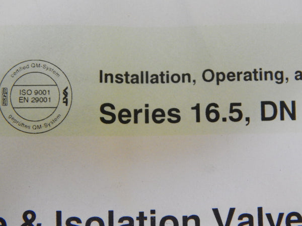 VAT 16548-PA21-AAB1 Pneumatic Pendulum Isolation Valve Series 16.5 New ...