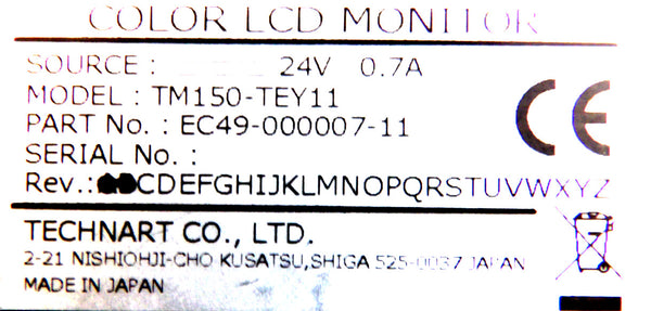 Technart EC49-000007-11 15" Color LCD Monitor Module TM150-TEY11 Worki ...