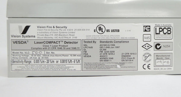 Vesda VLC-500 LaserCOMPACT Aspirating Smoke Detector Working Surplus ...