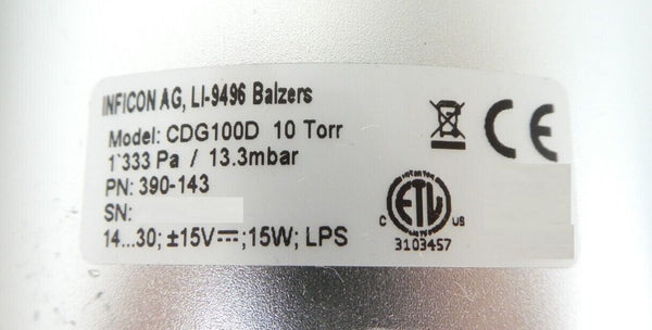 Inficon 390-143 Diaphragm Gauge Manometer CDG100D AMAT Surplus Working ...