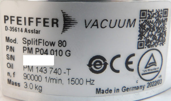 SplitFlow 80 Pfeiffer Vacuum PM P04 010 G Turbomolecular Pump TC 110 T ...