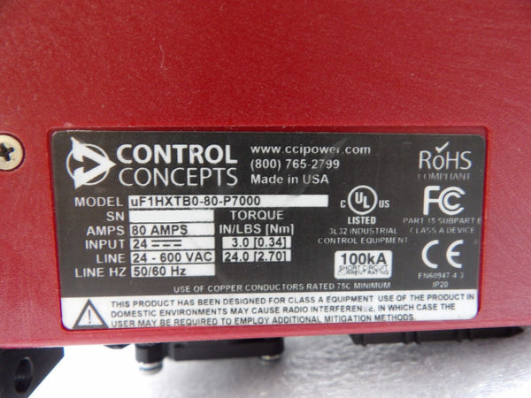 Control Concepts uF1HXTB0-80-P7000 SCR Controller MicroFUSION AMAT Wor ...