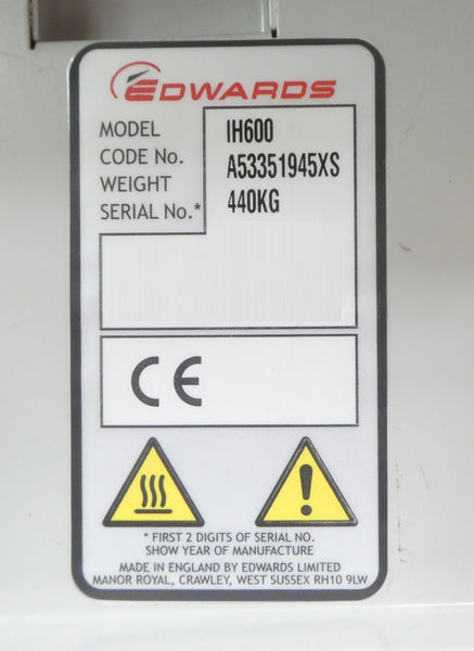 iH 600 NEW LOOK Edwards A53351945XS Dry Pump IH600 Error 5512 Tested A ...