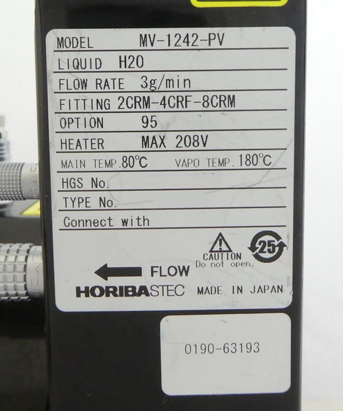 Horiba STEC MV-1242-PV Liquid Mass Flow Meter 3g/min H20 MV-1000 Worki ...