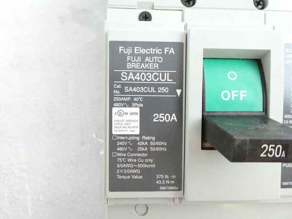 Fuji Electric FA SA403CUL 250A Industrial Auto Breaker Working Surplus ...