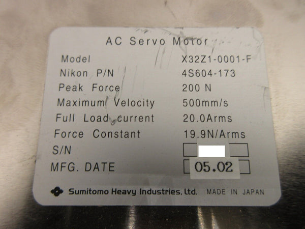 Sumitomo Heavy Industries X32Z1-0001-F AC Servo Motor Nikon NSR-S205C ...