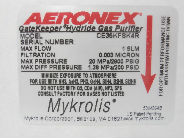 Mykrolis CE35KFSK4R GateKeeper Hydride Gas Purifier Aeronex New Surplu ...