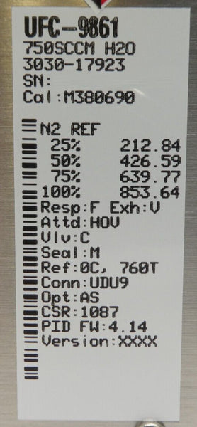 UNIT Instruments UFC-9861 Mass Flow Controller MFC 750 SCCM H2O New Su ...