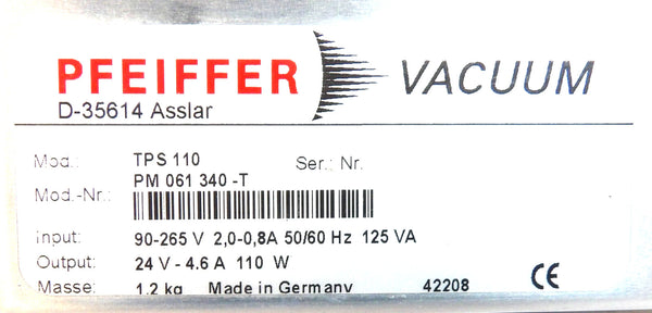 TPS 110 Pfeiffer PM 061 340-T AT Turbomolecular Pump Controller Module ...