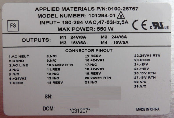 XP Power 101294-01 Rack Mount Power Supply AMAT 0190-26767 Working Sur ...