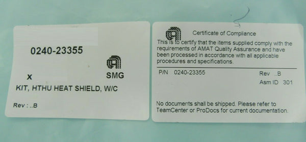 AMAT Applied Materials 0240-23355 HTHU Heat Shield Kit W/C 6" New Spar ...