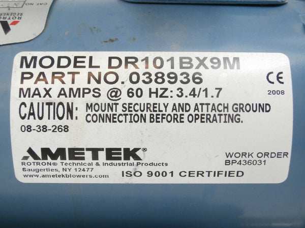 Ametek 038936 Air Blower Assembly DR101BX9M Edwards TPU System Working ...