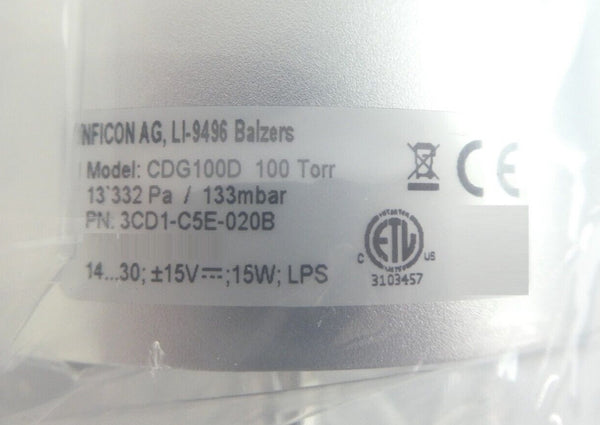 Inficon 3CD1-C5E-020B Diaphragm Gauge Manometer CDG100D New Surplus ...