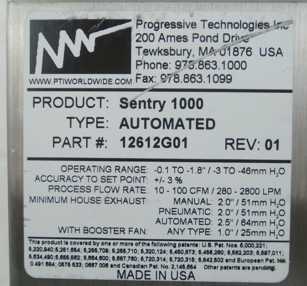 PTI Progressive Technologies 12612G01 Automated Exhaust Sentry 1000 TE ...