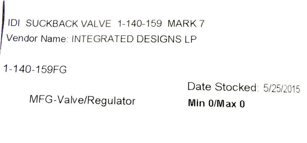 Integrated Designs 1-140-159 IDI Regulator Valve Mark 7 TEL Lot of 2 N ...