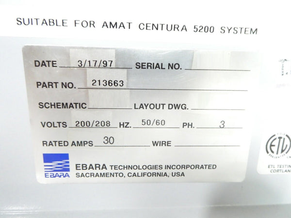 Ebara Technologies 213663 Pump Control Interface Module AMAT P5000 Wor ...
