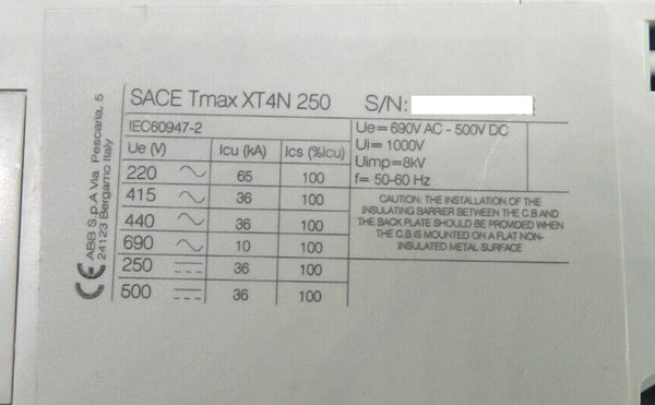 ABB SACE TmaxXT4N 250 3-Pole Circuit Breaker XT4N 250 Reseller Lot of ...