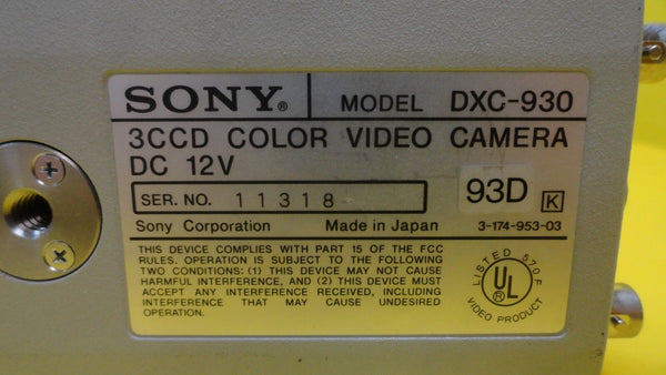 Sony DXC-930 3CCD Color Video Camera /CCD-IRIS Used Working ...